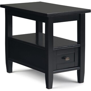 14 Inch Wide Solid Wood Black Side Table with Drawer and Shelf for ...