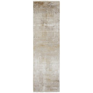 3' X 10' Taupe Ivory And Gold Abstract Runner Rug With Fringe - 3'6 ...