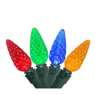 70-Count Multi LED Faceted C6 Christmas Light Set 23ft Green Wire - Bed ...
