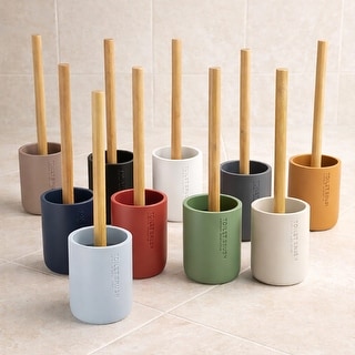 Chic Matte Toilet Brush Holder Set with Natural Bamboo Handle - 4 L x 4 ...