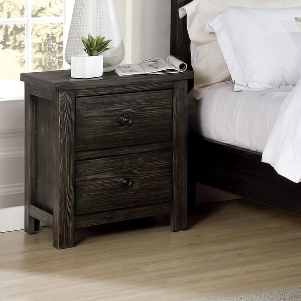 Babbin Rustic Dark Grey Wood 1-Drawer USB Charger Nightstand by ...