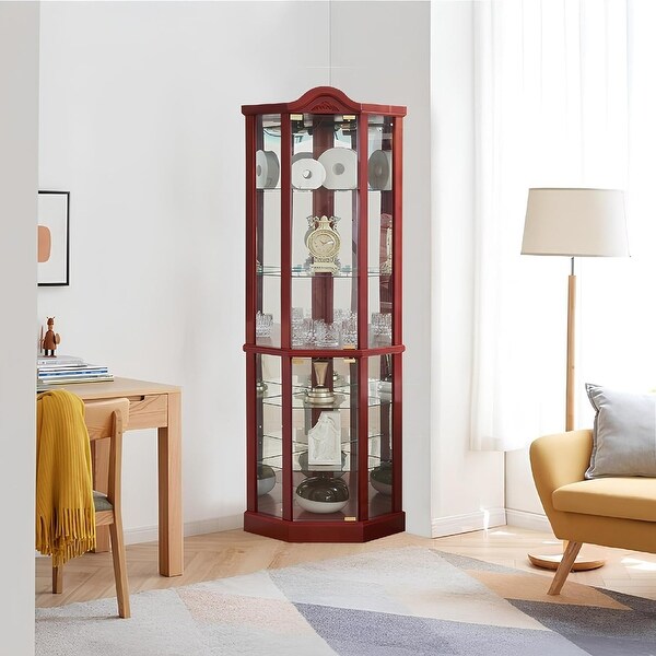 Roomfitters Wooden Corner Display Curio Cabinet Lighted China Cabinet with Tempered Glass Door N A On Sale Bed Bath Beyond 40781665
