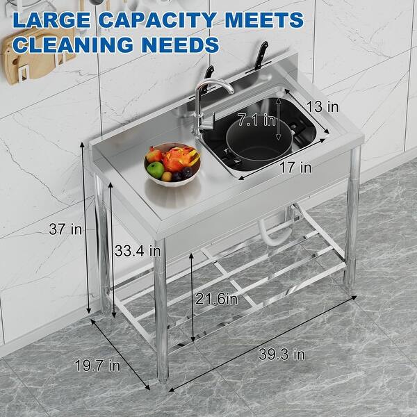 Free Standing Kitchen Sink 39''x20''x37'' Stainless Steel, With 360 ...