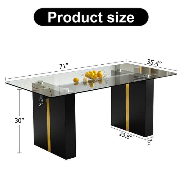 Large rectangular glass table, which can accommodate 6-8 people ...