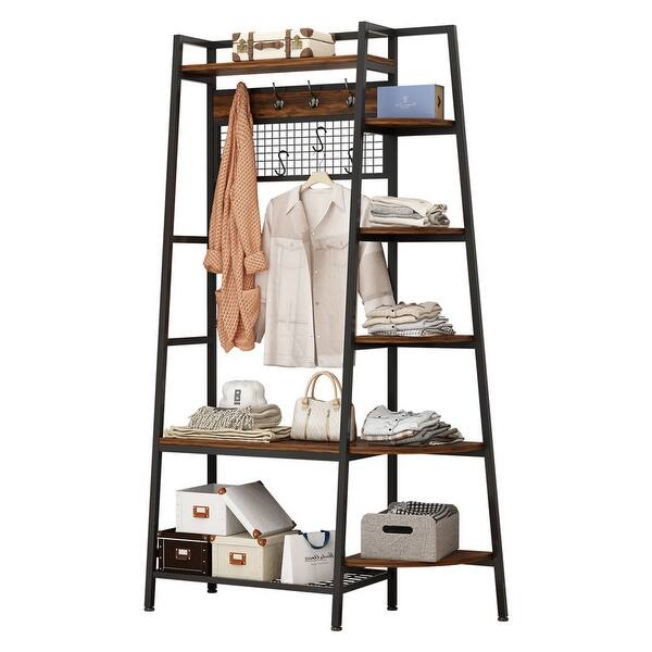 Multiple Storage Closet Rack for Bedroom Black Vingtage Walnut - Bed ...