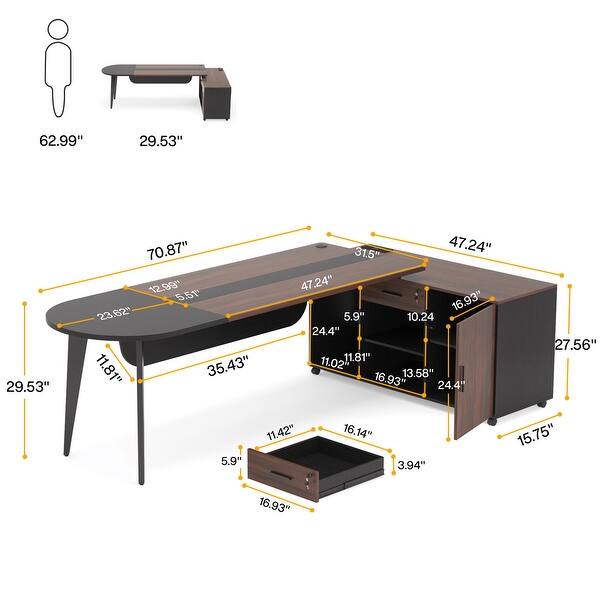 Large L-Shaped Computer Desk with File Cabinet for Home Office - Bed ...