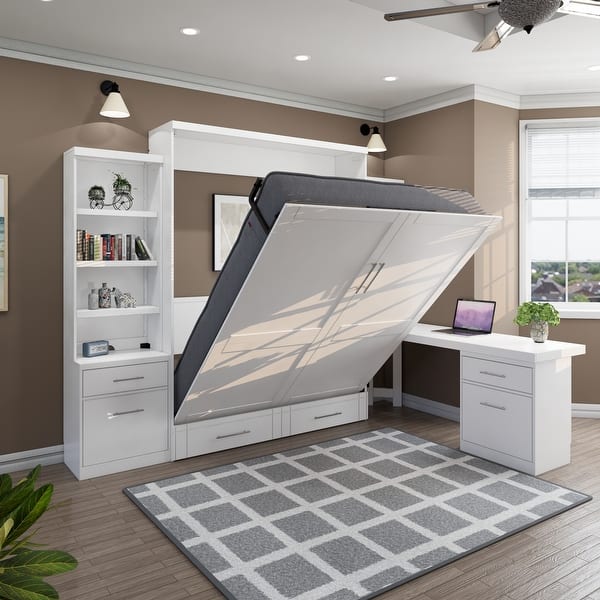 Brentwood Queen Murphy Bed with One Pier and Pedestal Desk with Hutch ...