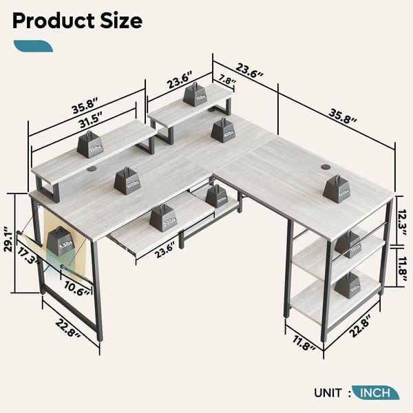 L Shaped Desk LED 95.2 Inch Computer Corner Desk with Keyboard Tray ...