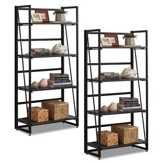 4-Tier Industrial Bookshelf Standing Shelving Unit Folding Book Shelf ...