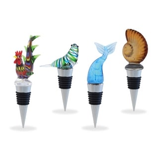 Cheers Rooster, Sea Shell, Mermaid Tail, Seal Glass Wine Stopper, 4 Pc ...