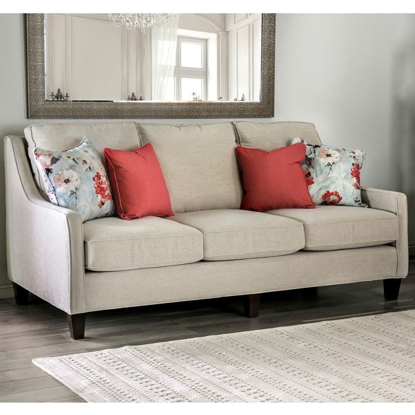 Lilu Transitional Ivory Chenille Upholstered Sloped Arms Sofa by ...