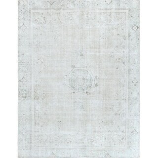 Shahbanu Rugs Shaved Down, Hand Knotted, Ivory, Vintage Persian Kerman ...