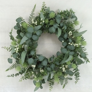 Greenery With Cream Floral Accents Wreath - Bed Bath & Beyond - 40397717