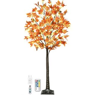 5FT 90LED Lighted Maple Tree - Artificial Tree with 9 Acorns 180 Leaves ...
