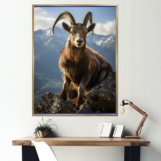 Designart "Brown Ibex Majestic Horns Ibex II" Other Animals Framed Wall ...