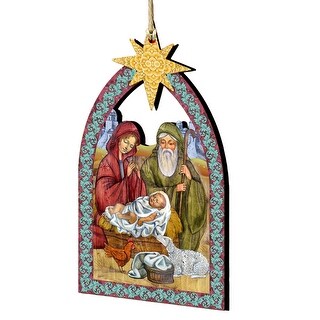 Set of 2 Birth Holy Cradle with Star Wooden Christmas Ornaments 5.5 ...