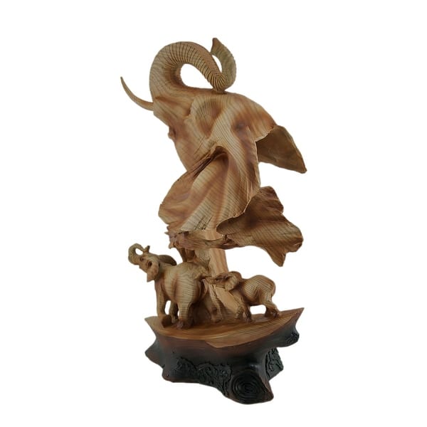 Carved Wood Look Elephant Family Bust Tabletop Statue - 12 X 8 X 4.5 ...