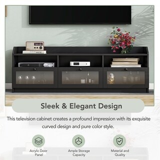 Black Acrylic Board Door Media Console w/ 3 Cabinets Below TV Cabinet ...