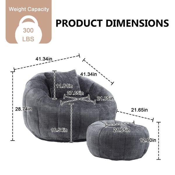 HOMEFUN Chenille Upholstered Round Lazy Cozy Bean Bag Chair with ...