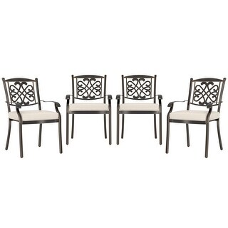 4 Pieces Cast Aluminum Diagonal Mesh Vines Backrest Dining Chairs with ...