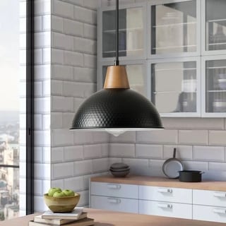 2 Pack Industrial Pendant Light With Black Metal Dome Lamp Shade - On ...