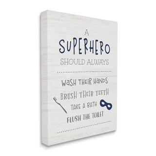 Stupell Superhero Bathroom Rules Good Hygiene Phrases Blue Mask Canvas ...