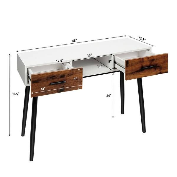 48 Inch Industrial Console Table with Storage Drawers Open Shelf ...