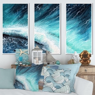 Designart "Navy Blue Ocean Waves With White Seafoam I" Nautical ...