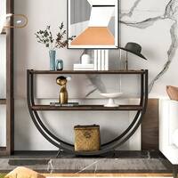 Semi-Circle Console Table with 2 Shelf Hallway Side Table, Brown - Bed ...
