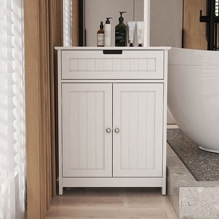 1-Drawer Freestanding Bathroom Storage Cabinet with Adjustable Shelf ...