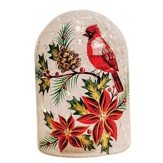 Multi-Color Glass Cardinal Cloche with String Lights Holiday Winter ...