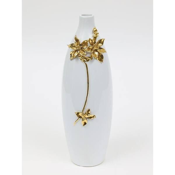 Tall White Vase with Gold Flower Design - Bed Bath & Beyond - 40891926
