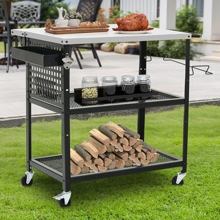 Moasis Outdoor 3-Tier Stainless Steel Grill Cart with Drop Leaf, Pizza ...