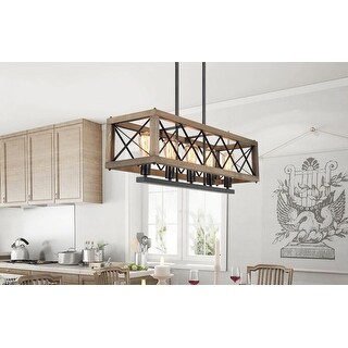 Farmhouse Decor 5-Light Wood Chandelier Kitchen Island Light Fixtures ...