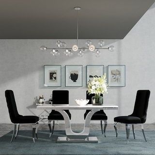 Glam Silver Dining Table Set with 64 inch Dining Table and Black Button ...