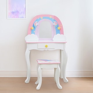 Little Dreamer Rainbow Unicorn Vanity Table Set with Mirror and Stool ...