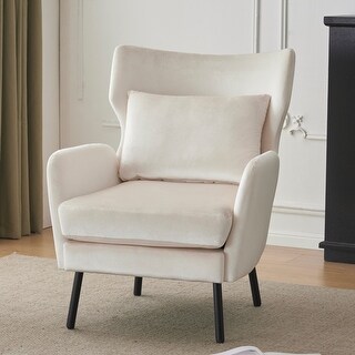 Beige Velvet Accent Chairs High Wing Back Armchairs Club Lounge Sofa ...