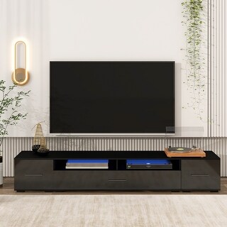TV Stand with LED Lights and Shelves, High Gloss TV Cabinet for 90" TV ...
