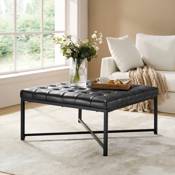 HULALA HOME Oswald Modern Genuine Leather Bench with Button-tufted ...