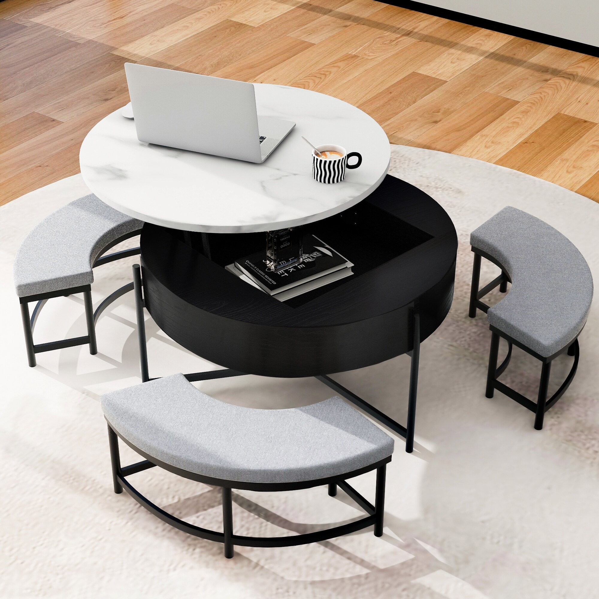 Storage Accent Table Modern Nesting Tables Set Round Liftable Coffee Table Extendable Dining Table with 3 Seats Bed Bath Beyond 41216574