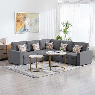 5Pc Reversible Linen Fabric Sectional Sofa with 5 Chairs, Foam Filled ...