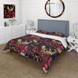 Designart "Opulent Baroque Scrolls Victorian Pattern II" Red Damask ...