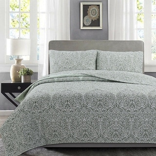 3pc Full/Queen Ombre Leaf Reversible Quilt Set Sage Forest Green - Bed ...
