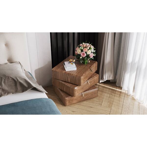 Walnut Rubik's Cube Bedside Table Unique Style Storage Cabinet 3-layer ...