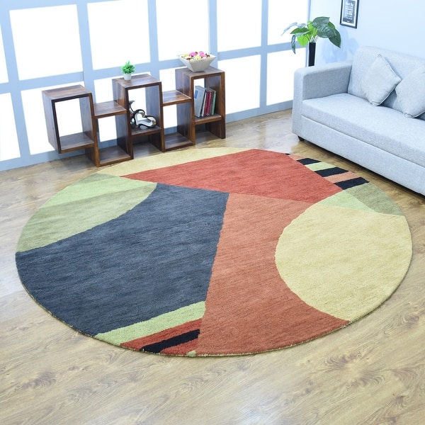 Modern Geometric Multi-Color Area Rug Hand-Tufted Abstract Wool Carpet ...