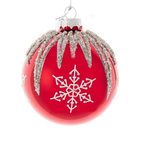 Kurt Adler 80MM Red and Silver Snowflake Ball Ornaments, 6 Piece Set ...