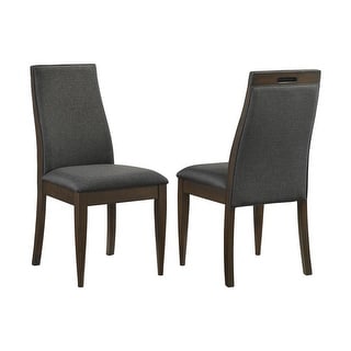 Set of 2 Dark Walnut Dining Chairs with Grey Fabric Upholstery - Bed ...