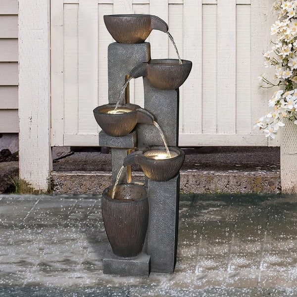 5-Tier Outdoor Water Fountain w/ Lights Water Feature - Bed Bath ...