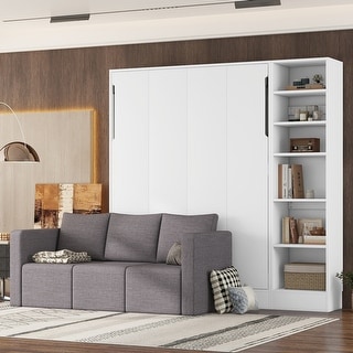 Full Murphy Bed Wall Bed with Sofa & Shelves, Built-in Storage Cubbies ...