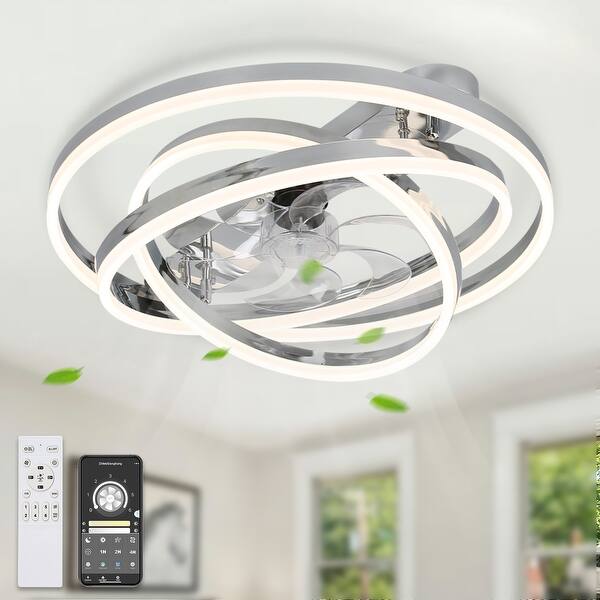 24 Inch Modern Flush Mount Ceiling Fan with Dimmable Light, 6-Speed DIY ...